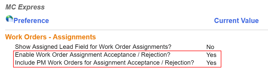 MC Express work orders